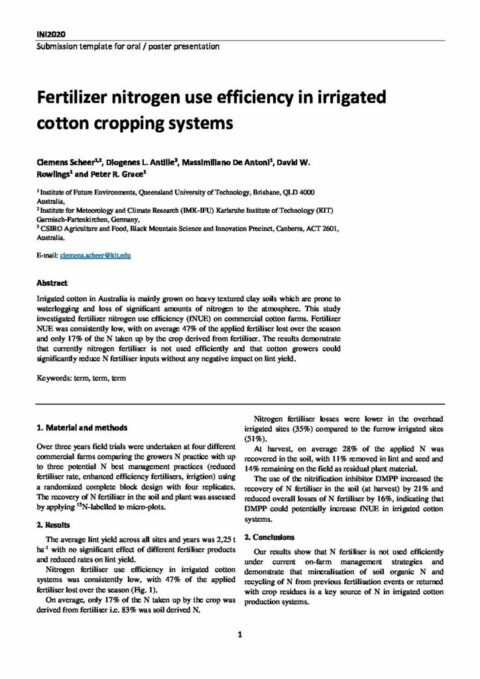 Fertilizer nitrogen use efficiency in irrigated cotton cropping systems ...