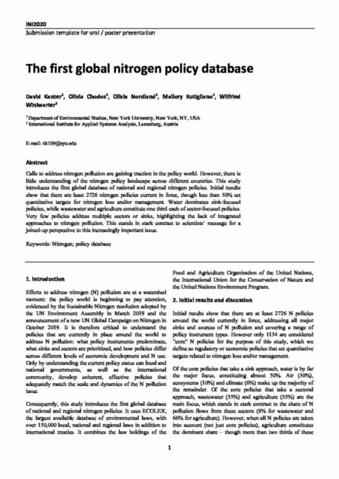 The first global nitrogen policy database | 8th Global Nitrogen ...