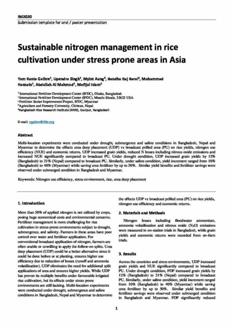 Sustainable nitrogen management in rice cultivation under stress prone ...